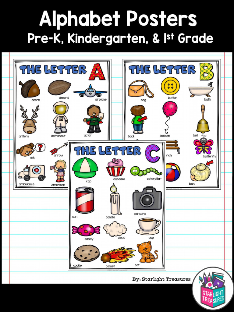 Alphabet Posters: Pre-K, Kindergarten, & 1 Grade | PDF