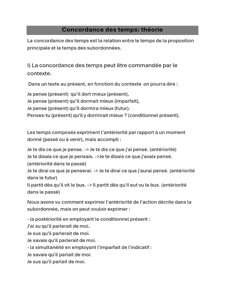 Concordance des temps en grammaire | PDF | Temps (grammaire ...