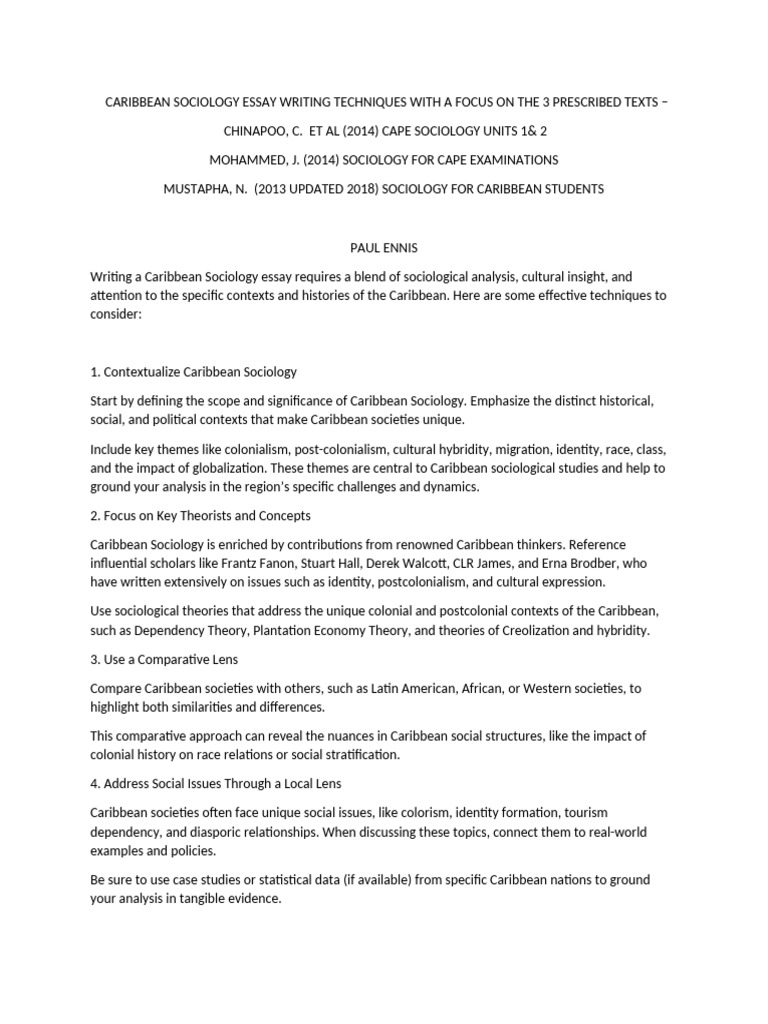 Caribbean Sociology Essay Writing Techniques With A Focus On The 3 ...