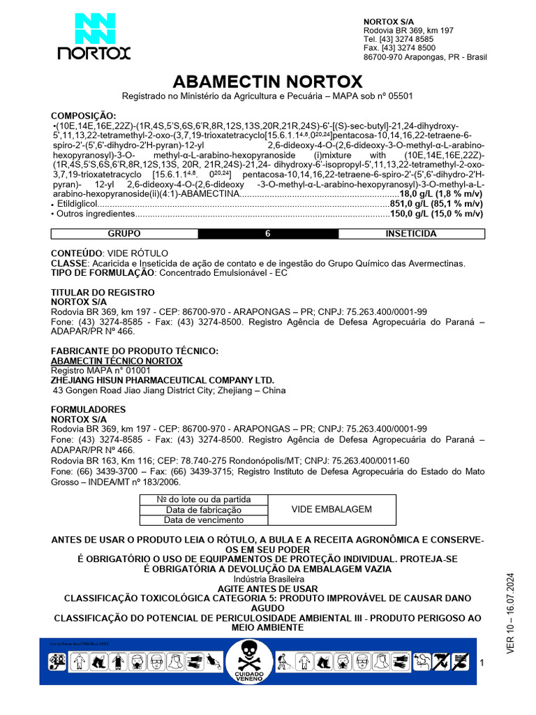 F442035906 - Abamectin Nortox - Bula - VER 10 - 16.07.2024 | PDF ...