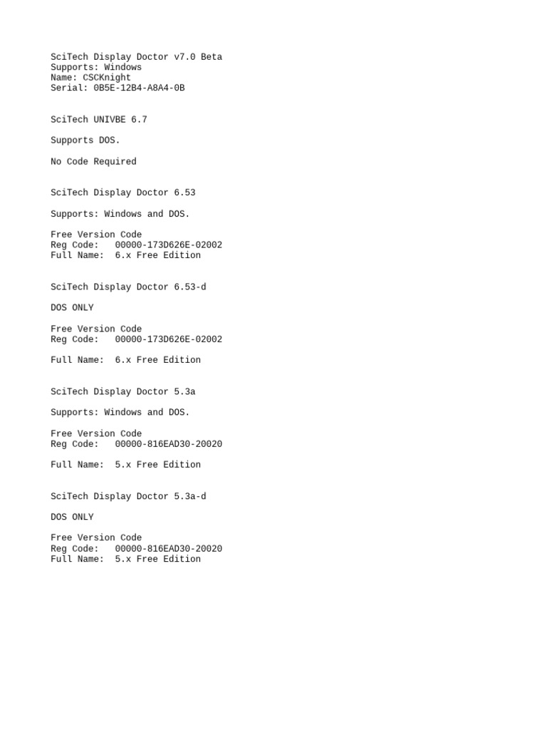 SciTech Display Doctor Versions Overview | PDF
