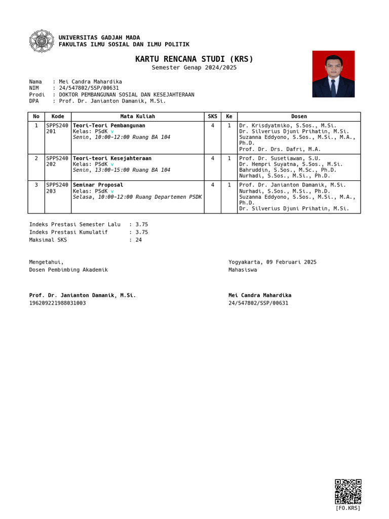 Kartu Rencana Studi Semester Genap 2024-2025 | PDF