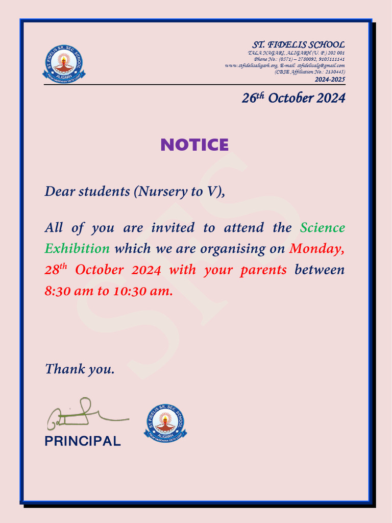 Science Exhibition Notice Nursery V | PDF