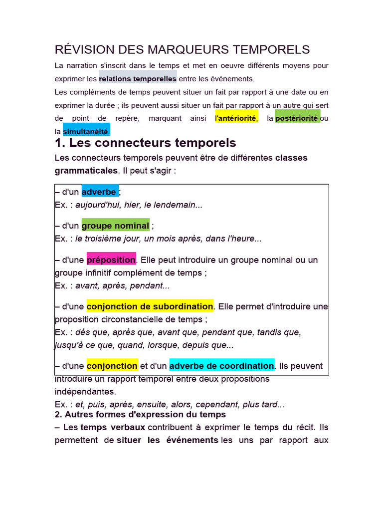 Révision des marqueurs temporels | PDF | Clause | Temps (grammaire)
