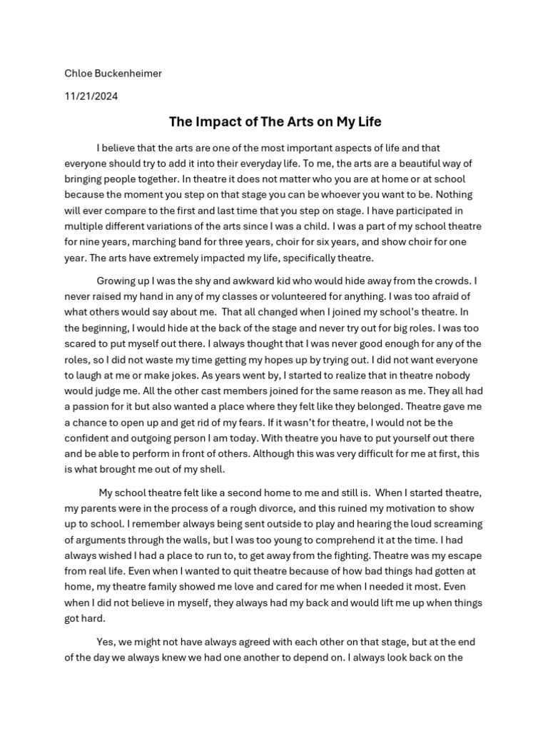 The Impact of The Arts On My Life | PDF
