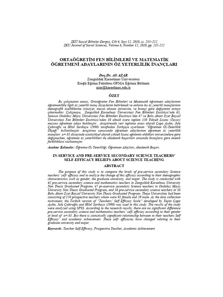 Orta Ret M Fen B L Mler Ve Matemat K Retmen Adaylarinin Z Yeterl | PDF