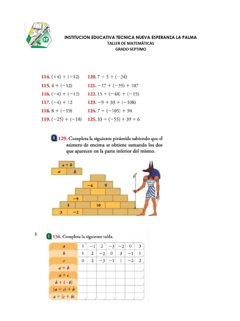 Taller de Matemáticas para Séptimo Grado | PDF