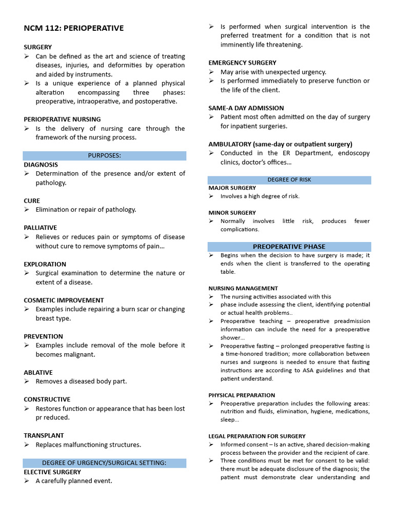 NCM 112 Perioperative Transes | PDF | Surgery | Anesthesia