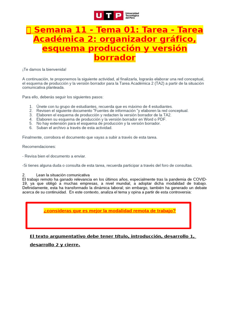 ? Semana 11 - Tema 01 Tarea - Tarea Académica 2 Organizador Gráfico, Esquema Producción y ...