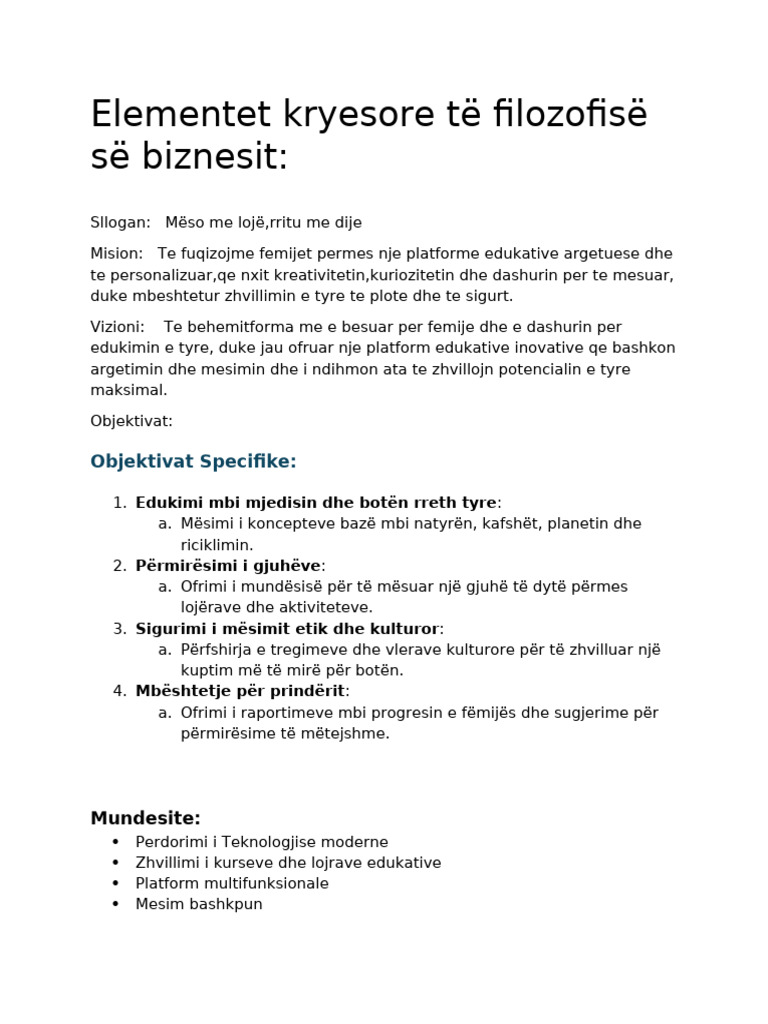 Elementet Kryesore Te Filozofise Se Biznesit | PDF