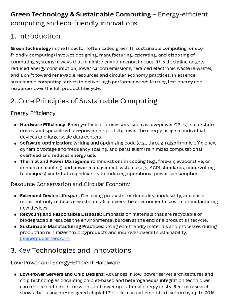 Green Technology & Sustainable Computing - Energy-Efficient Computing and Eco-Friendly ...