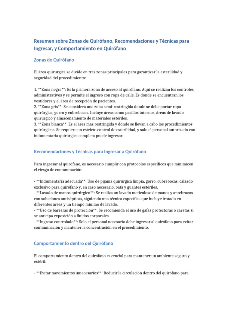 Zonas y Protocolos en Quirófano | PDF | Lavado de manos