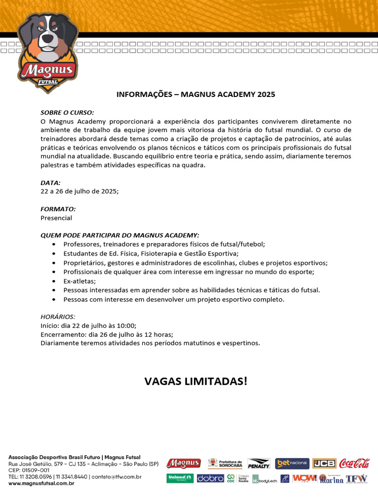 Informações Magnus Academy 2025 | PDF
