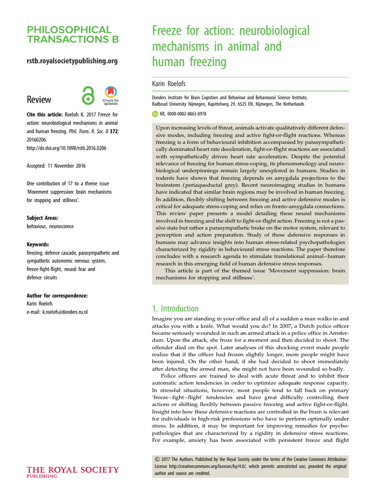 Roelofs 2017 Freeze For Action Neurobiological Mechanisms in Animal and ...