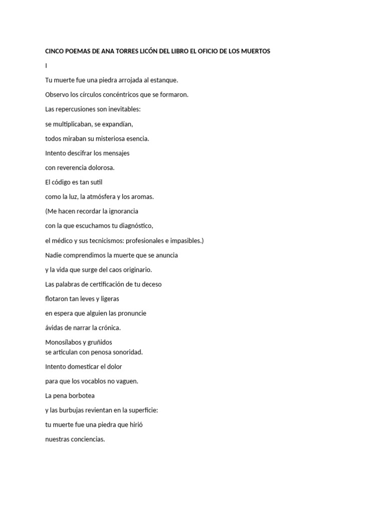 Poemas de Ana Torres Licón: El Oficio de los Muertos | PDF