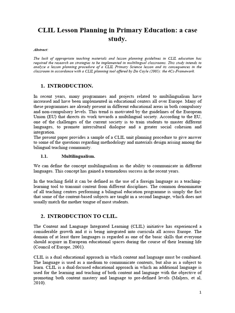CLIL Lesson Planning in Primary Education | PDF | Learning | Multilingualism