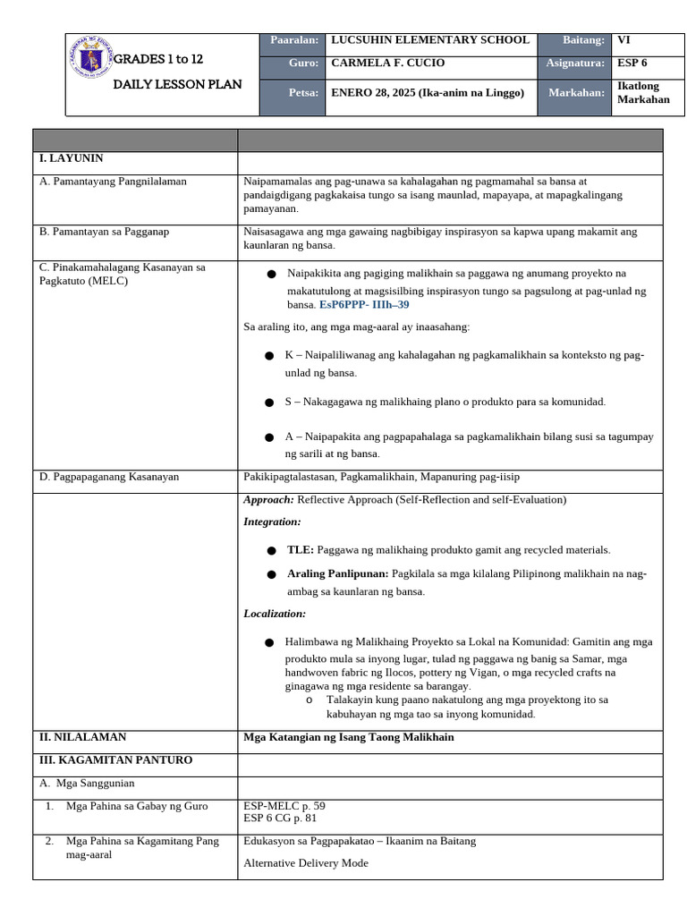 Esp - Q3 - Week 6 - D2 | PDF