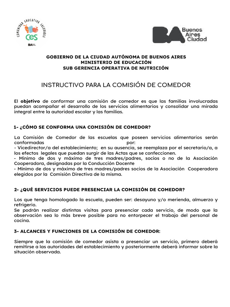 Instructivo Comisión Comedor | PDF