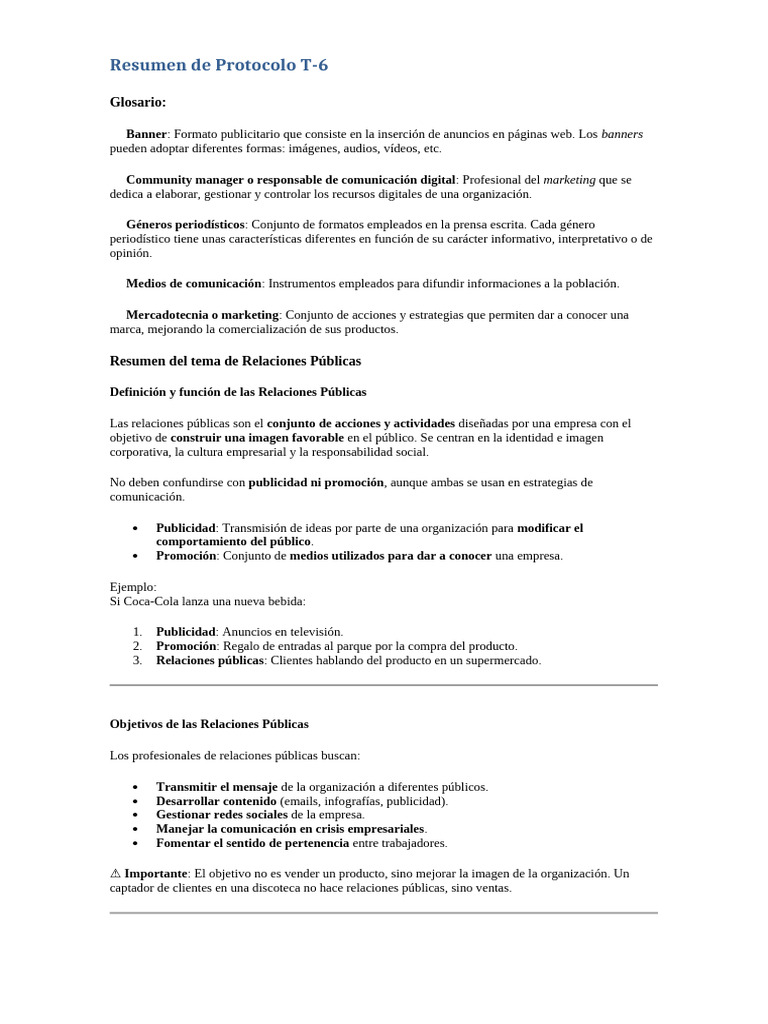 Examen de Protocolo T-6 | PDF | Análisis FODA | Relaciones públicas