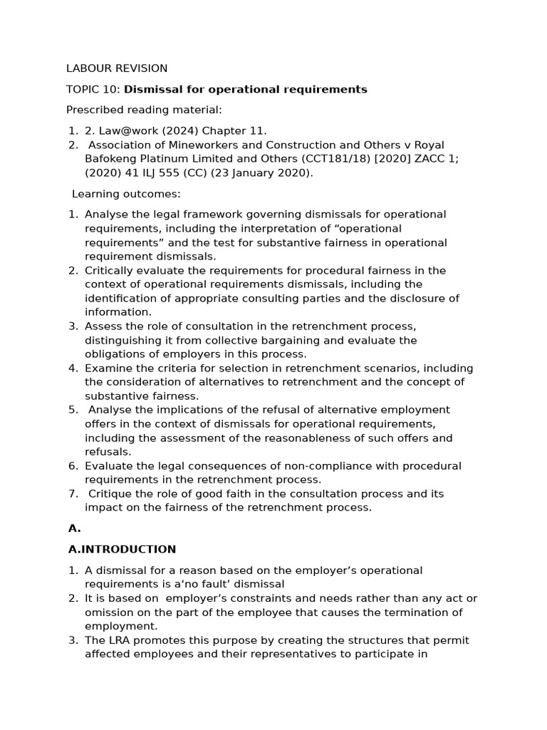 Dismissal for Operational Requirements Guide | PDF | Employment | Layoff