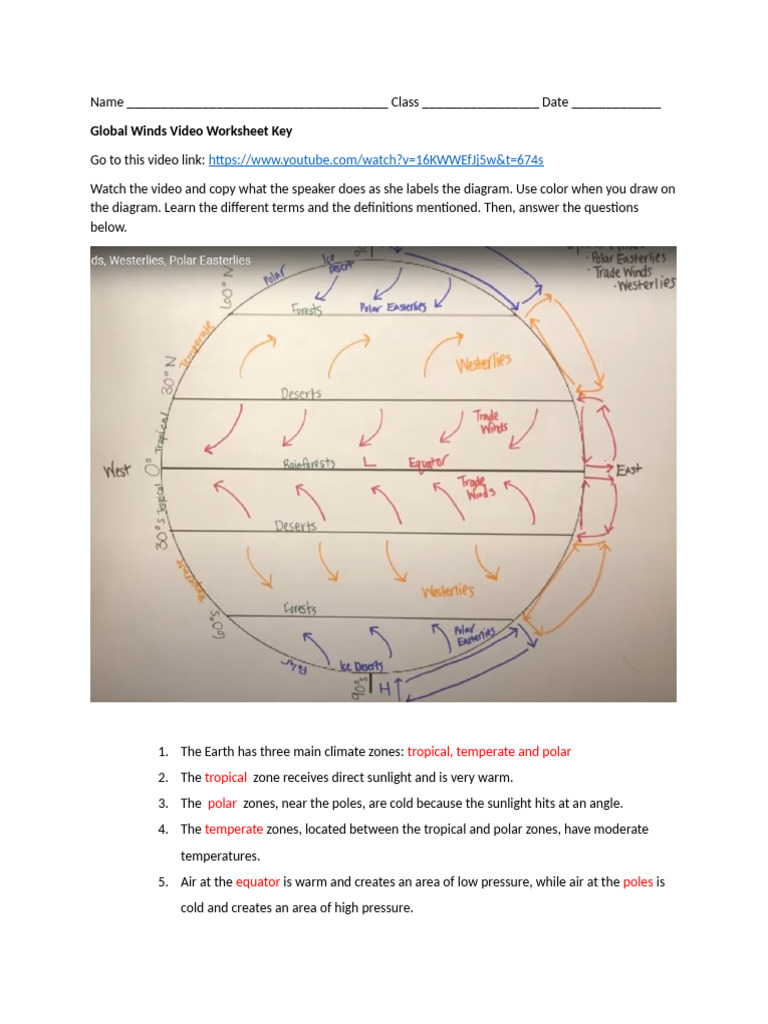 Global Wind Worksheet Video Key | PDF