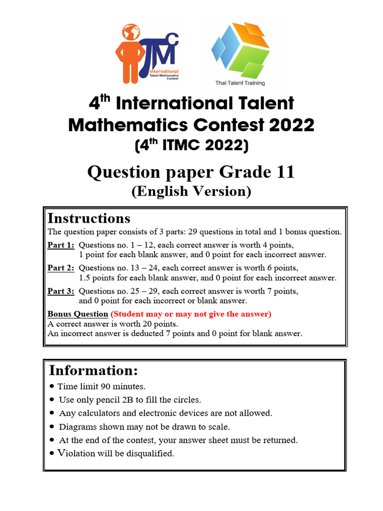 Cover_Print_G11_ITMC 2022 Grade 11_English Version | PDF | Complex ...