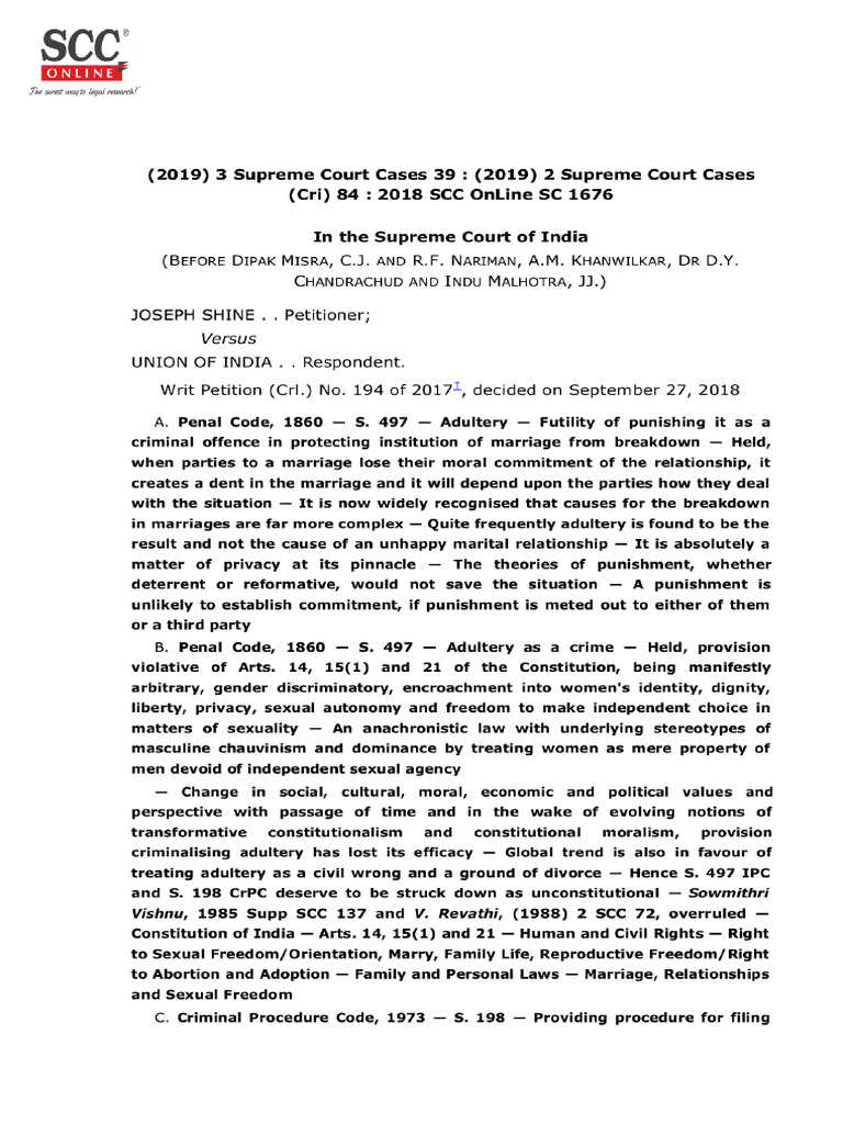 Joseph Shine v. Union of India (2) | PDF | Supreme Court Of India ...