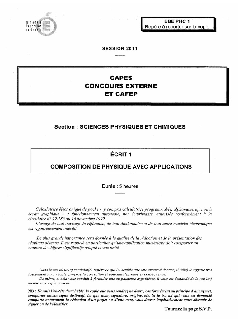 2011 CAPES Ext PC Physique | PDF