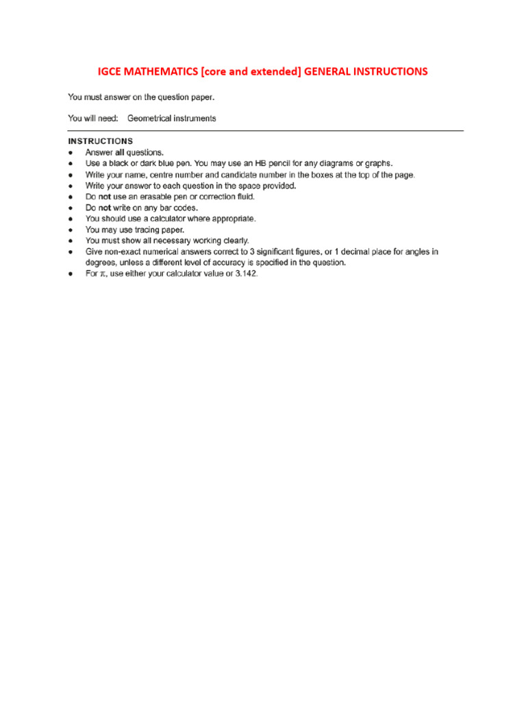 IGCE MATHEMATICS Rules - 100442 | PDF