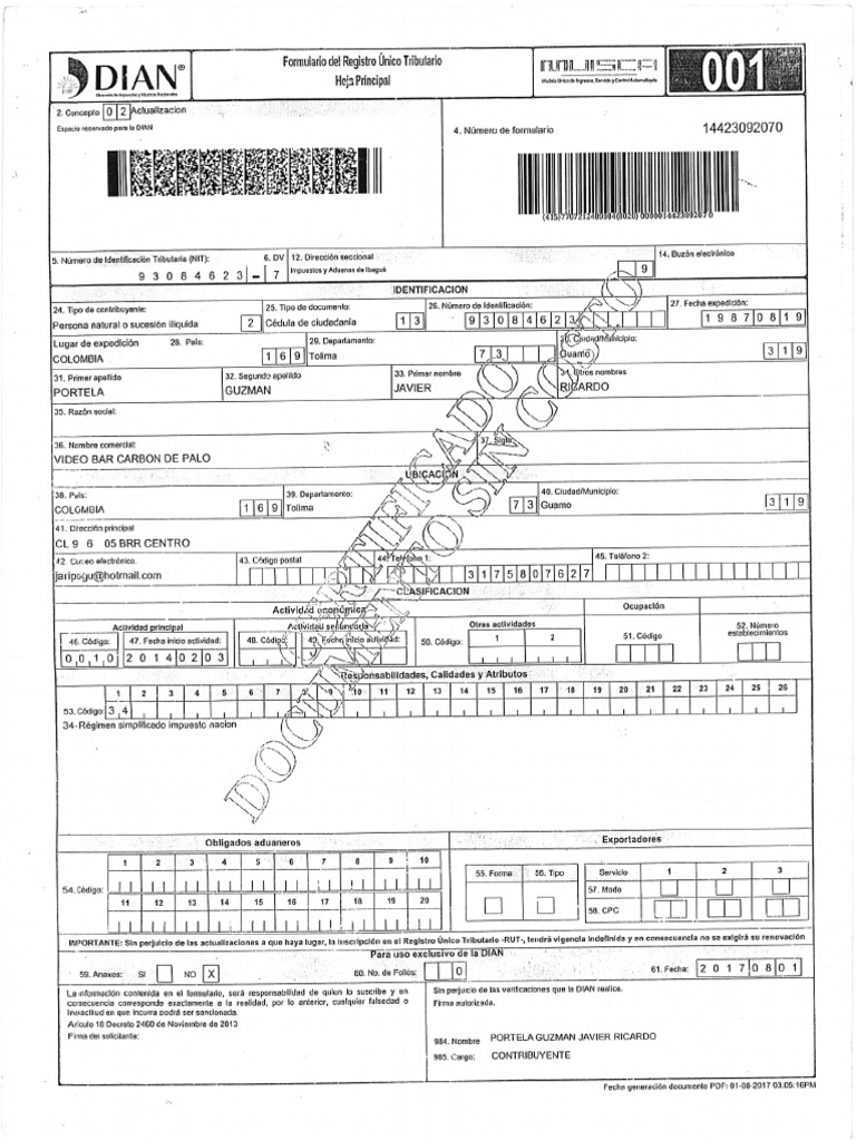 RUT - VIDEO BAR CARBON DE PALO - JAVIER RICARDO PORTELA GUZMAN | PDF