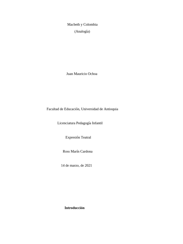 Macbeth y la Violencia en Colombia | PDF