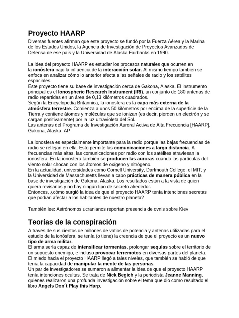 Proyecto HAARP | PDF | Ionosfera | Ciencias fisicas