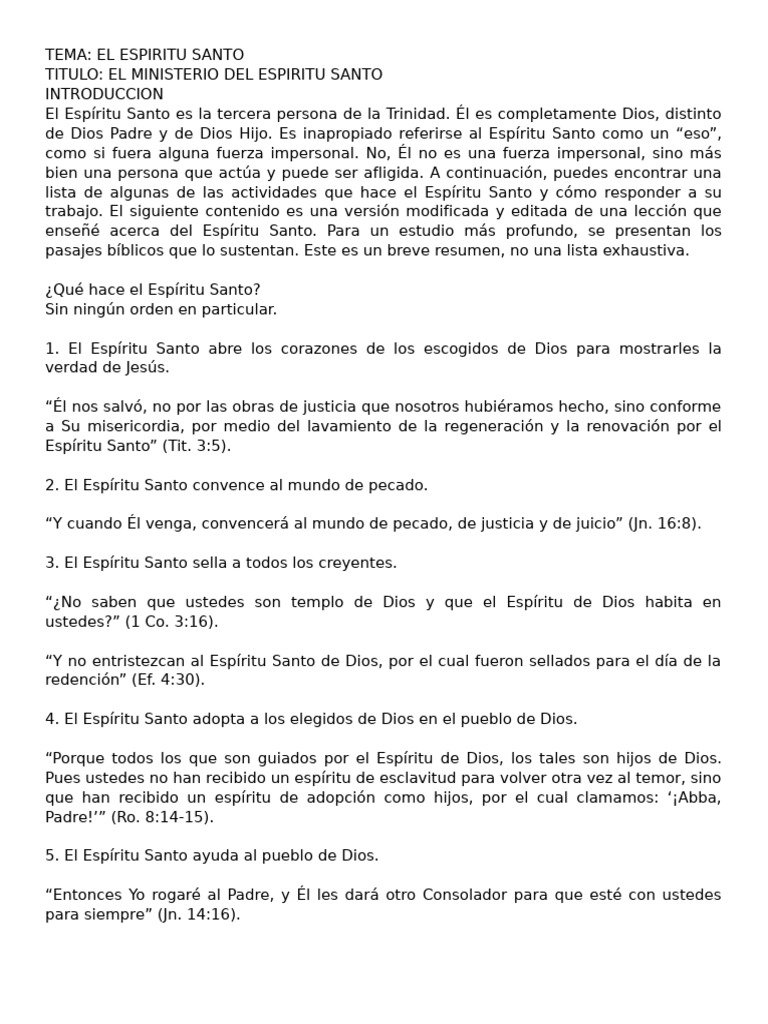 QUE HACE EL ESPIRITU SANTO | PDF | espíritu Santo | Jesús