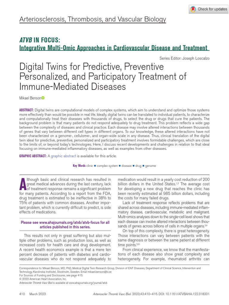 Benson 2023 Digital Twins For Predictive Preventive Personalized and ...