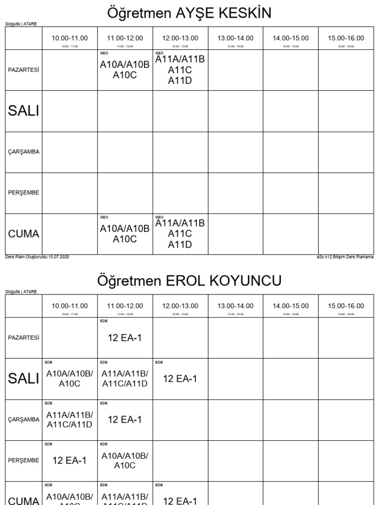 Yaz Kursu Ders Programi | PDF