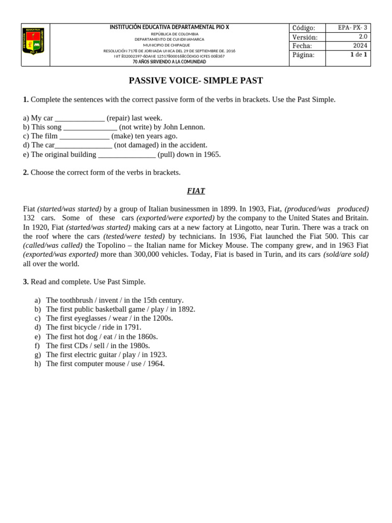 Passive Voice Exercises for Simple Past | PDF