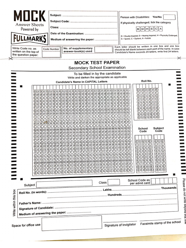 Board Answer Sheet Pattern | PDF