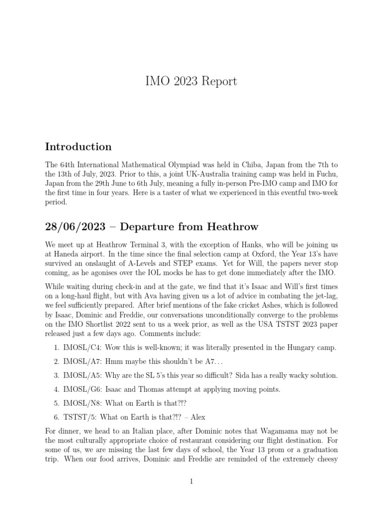 2023 Report Students IMO UK | PDF