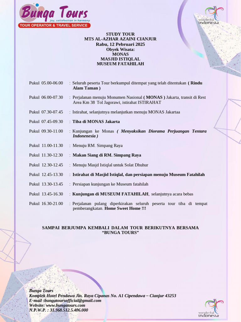 Ittinerary MTS Al Azhar Azaini | PDF