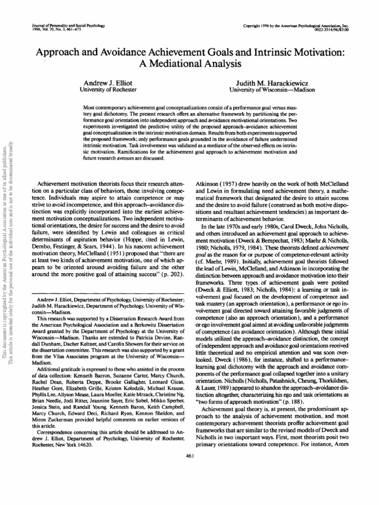 P - Approach and Avoidance Achievement Goals and Intrinsic Motivation ...