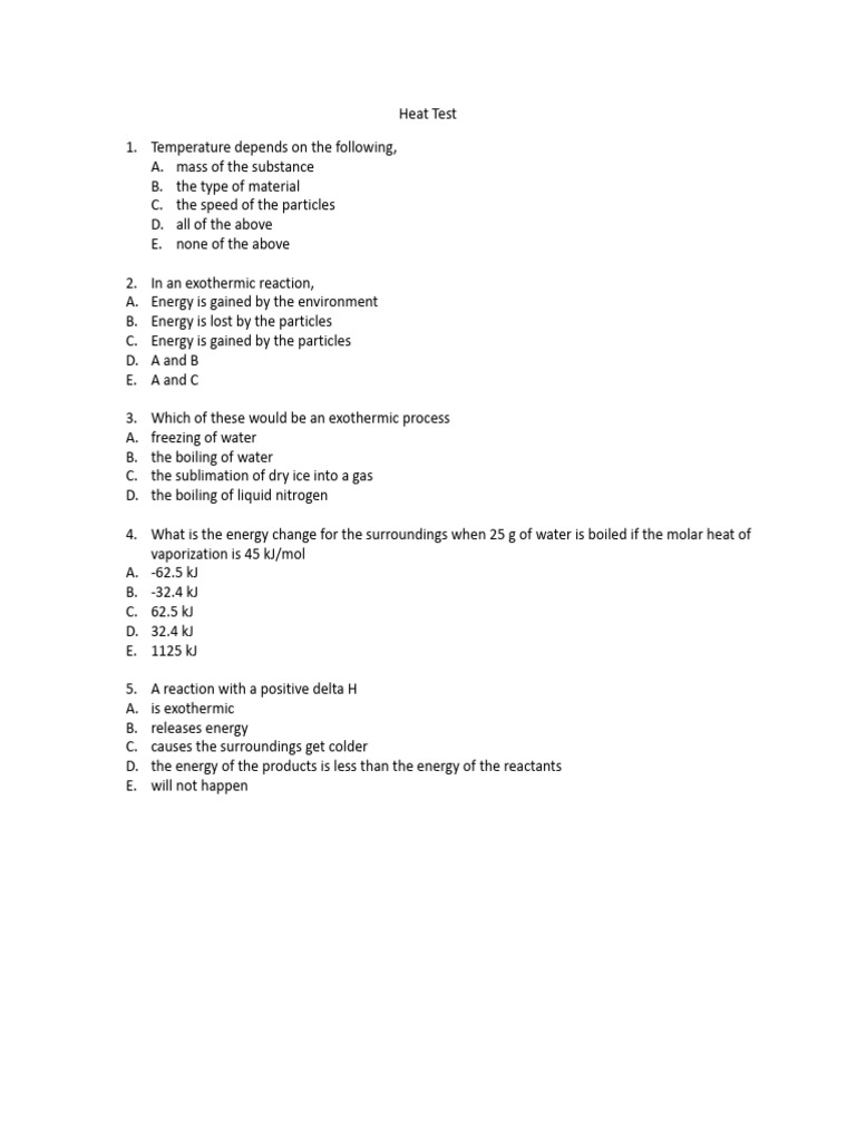 Heat Test: Exothermic vs. Endothermic Reactions | PDF | Chemical ...