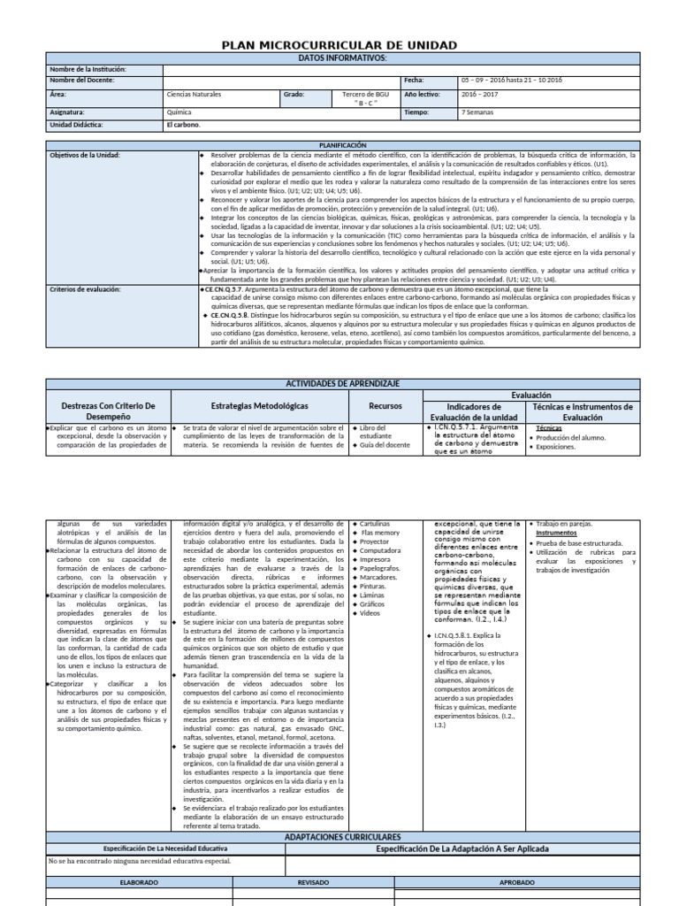 Pud Quimica Tercero de Bachi | PDF | Hidrocarburos | Compuestos orgánicos