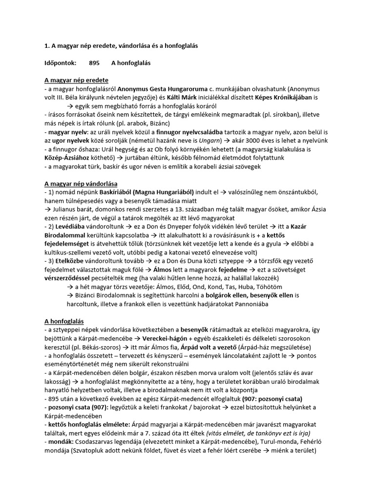 A Magyar Nép Eredete, Vándorlása És A Honfoglalás | PDF