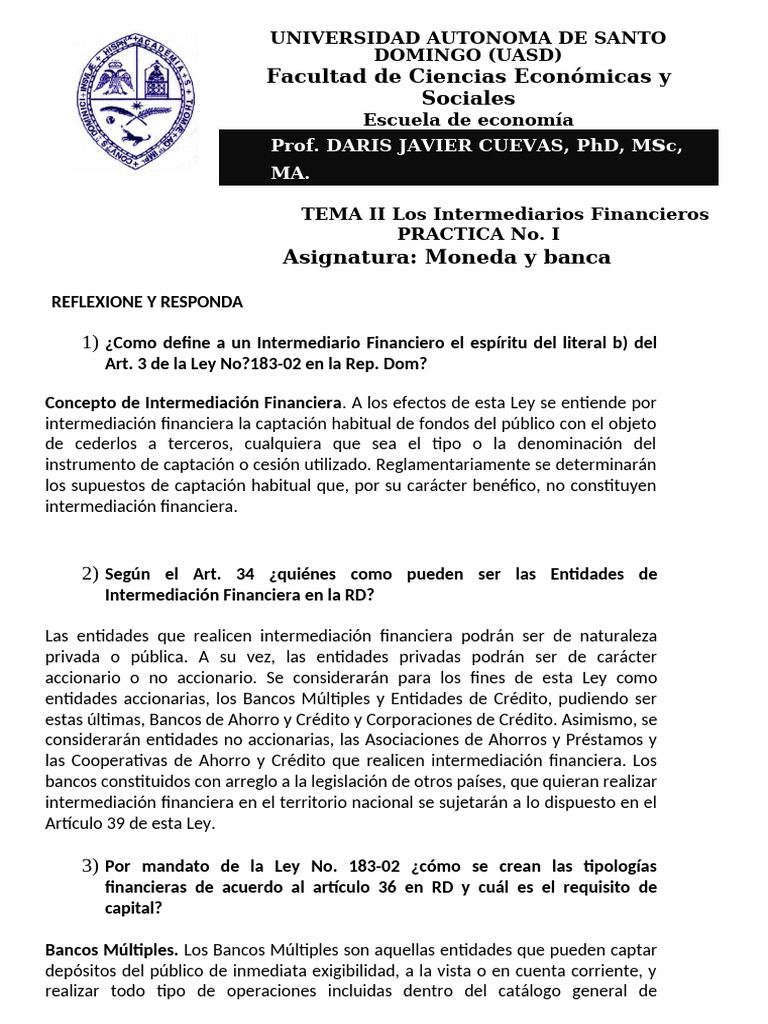 Practica I Moneda y Banca | PDF | Bancos | Moneda