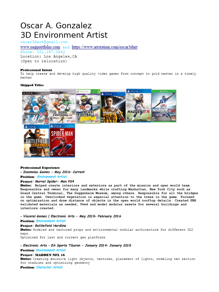 Oscar_Gonzalez_resume | PDF | Texture Mapping | 3 D Computer Graphics