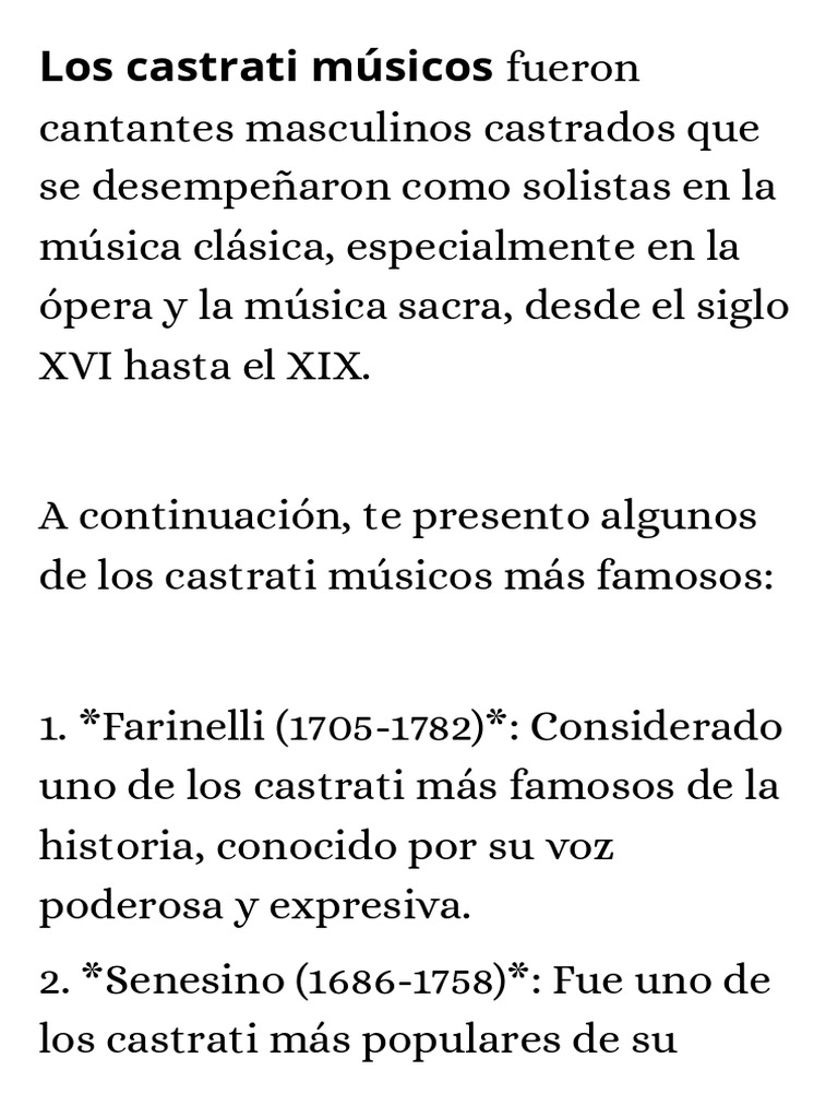 Castrati Famosos en la Música Clásica | PDF