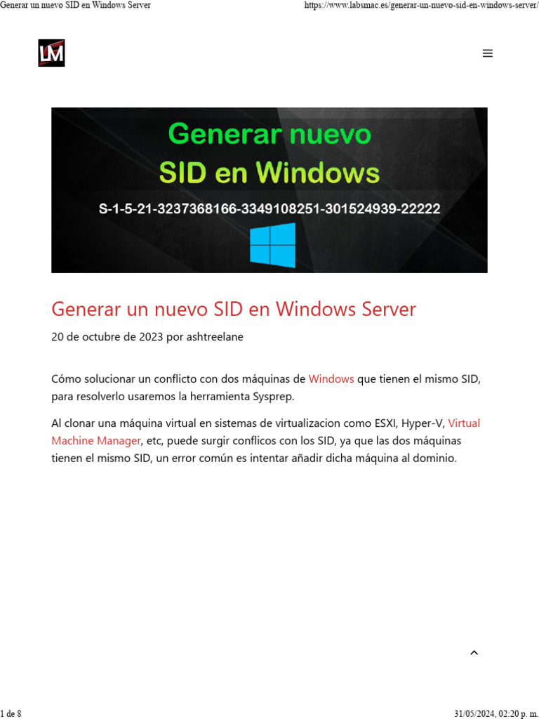 Cambio de Sid Windows Server | PDF | V Mware | Informática