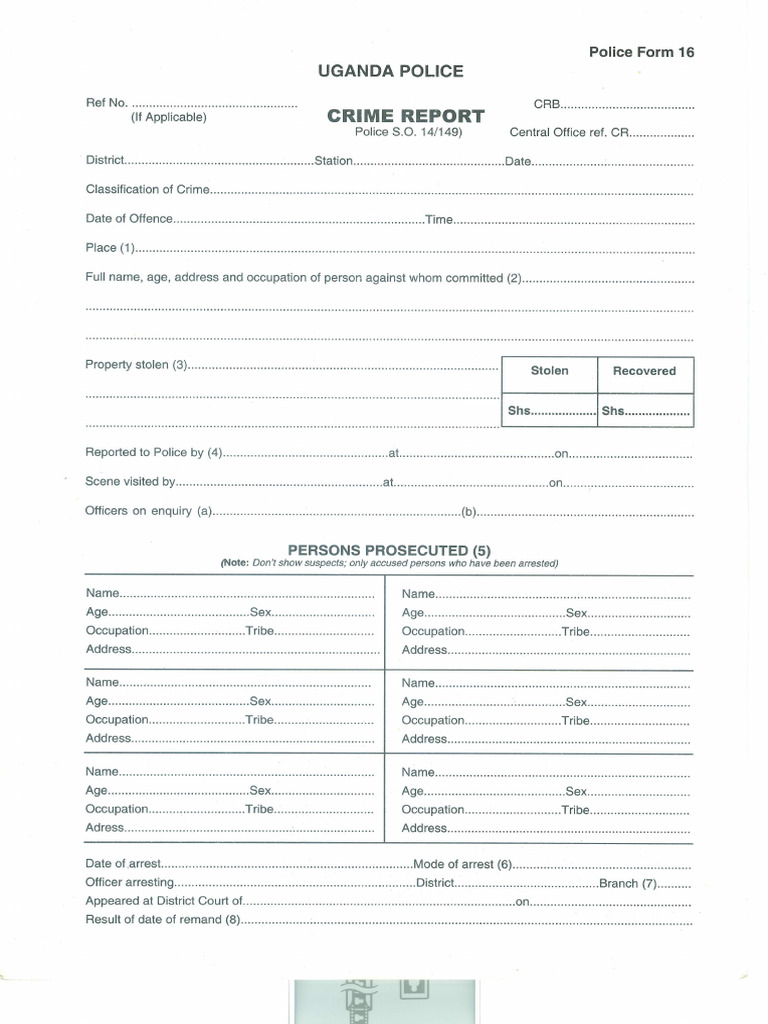 Crime Report Police Form 16 | PDF