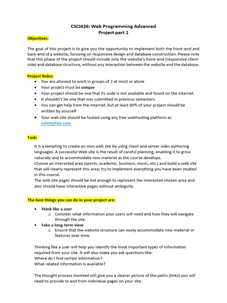 Web Programming Project Guidelines | PDF | Websites | World Wide Web