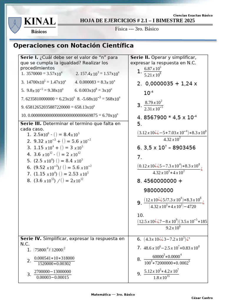 Operaciones con Notación Científica | PDF